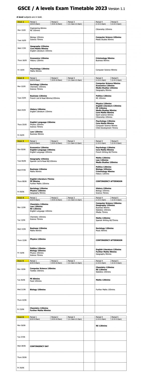Harton Academy | Exam Timetable